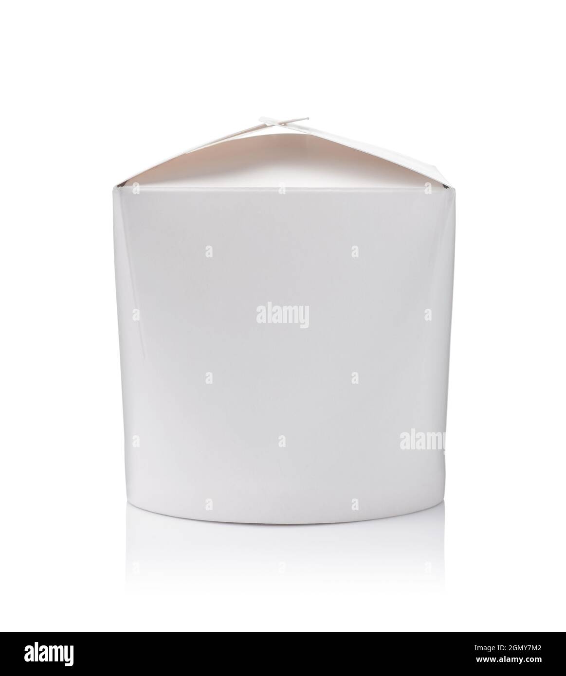 Front view of white blank disposable paper noodle box isolated on white ...