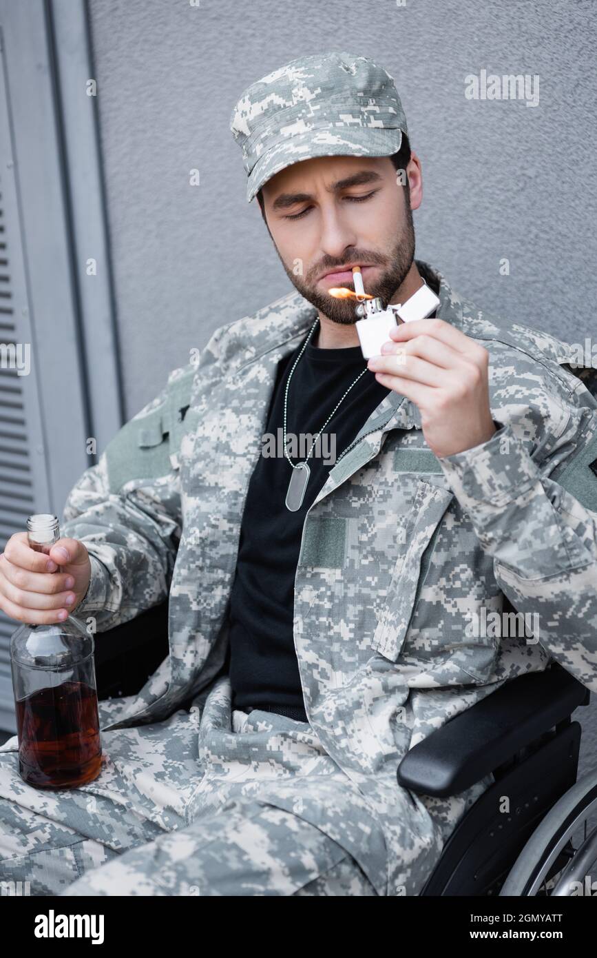 Soldier Lighting Cigarette