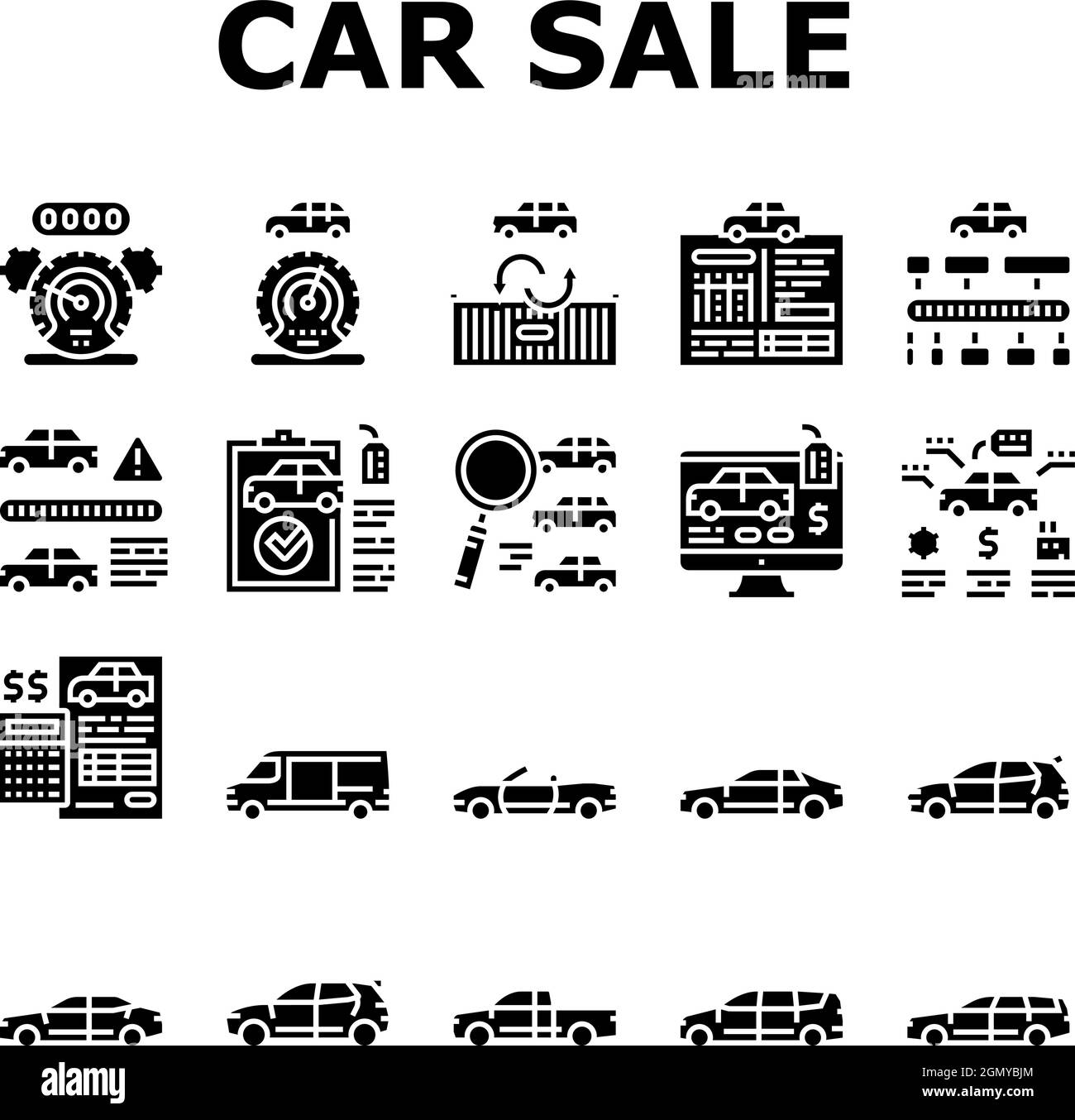 Used Car Sale Automobile Service Icons Set Vector Stock Vector Image ...