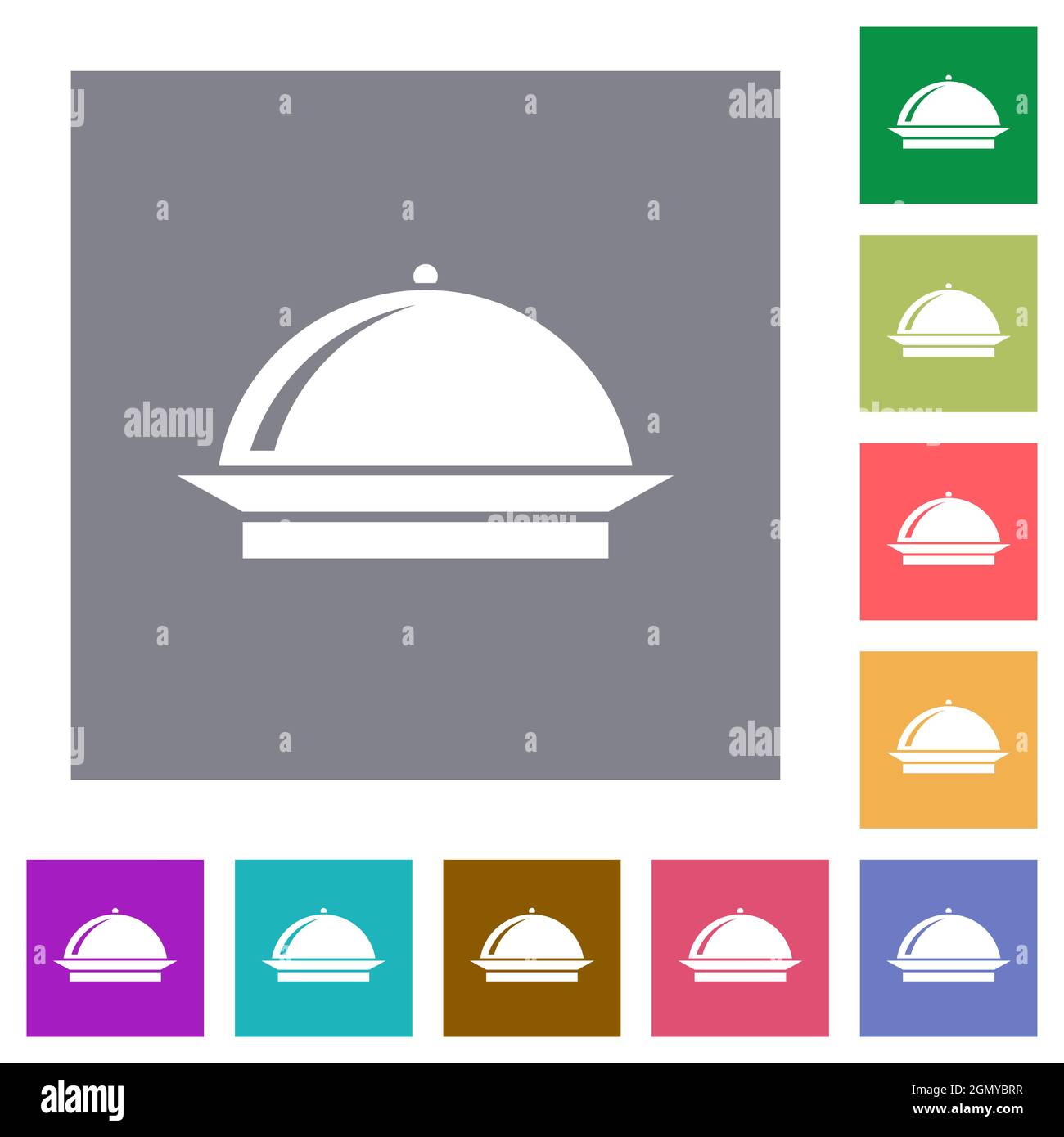 Food tray with gloss flat icons on simple color square backgrounds ...