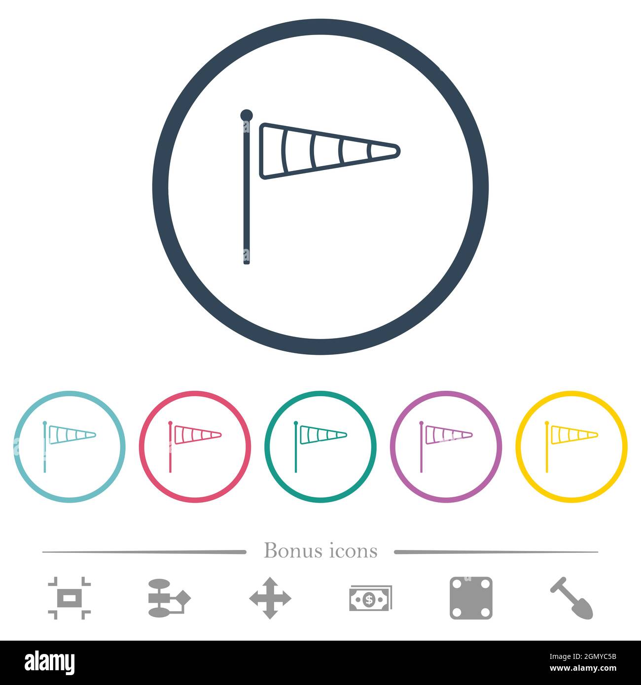 Windsock indicator outline flat color icons in round outlines. 6 bonus ...