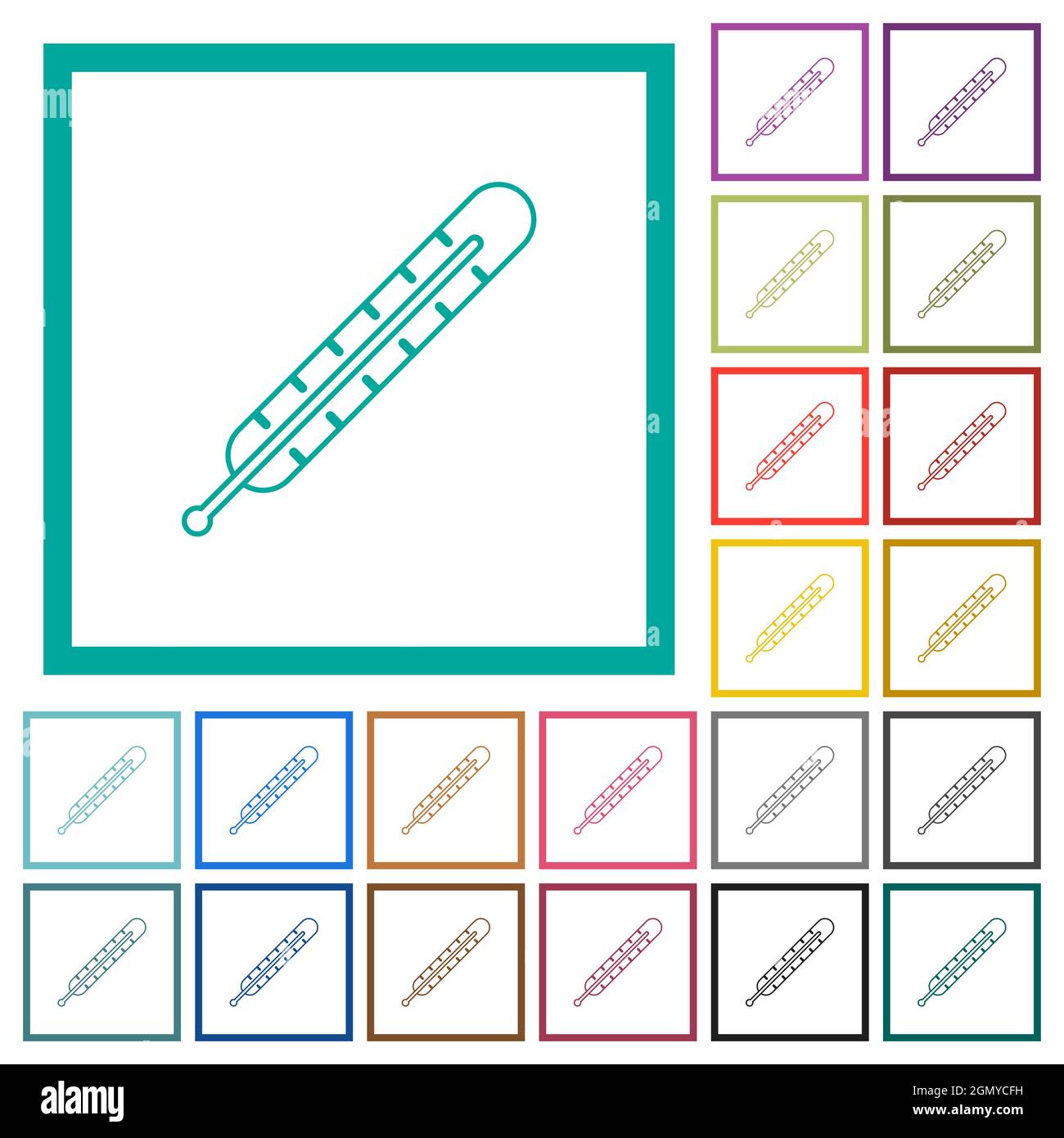 Digital thermometer outline flat color icons with quadrant frames on ...