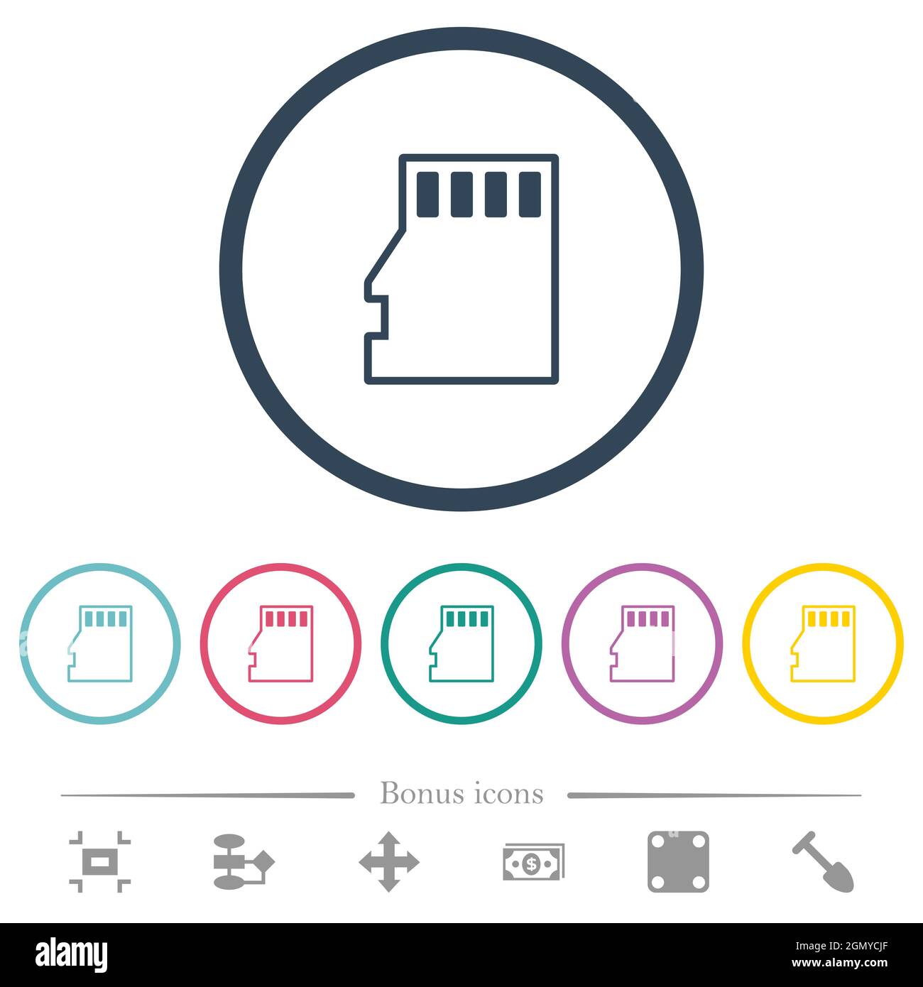 Micro SD memory card outline flat color icons in round outlines. 6 ...