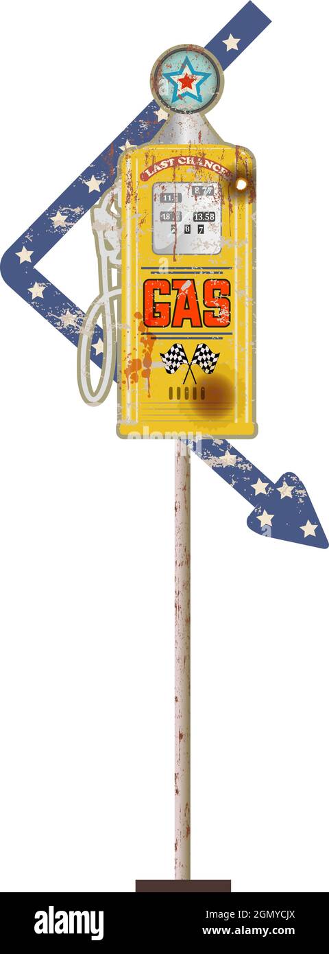 Vintage gas station sign, retro super grungy style, vector illutration ...