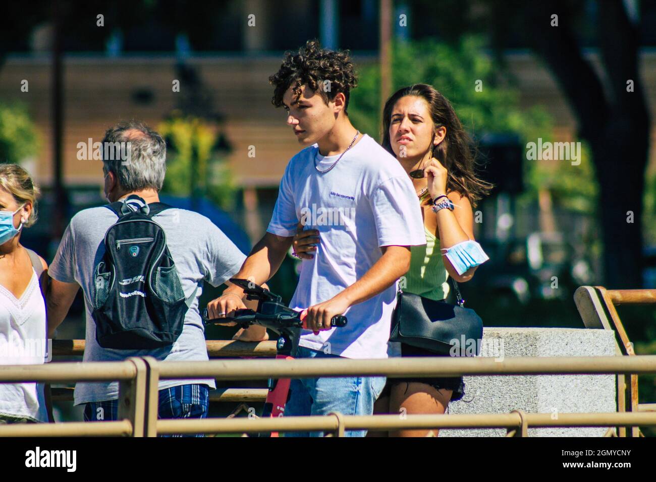 Seville Spain September 18, 2021 People rolling with an electric ...