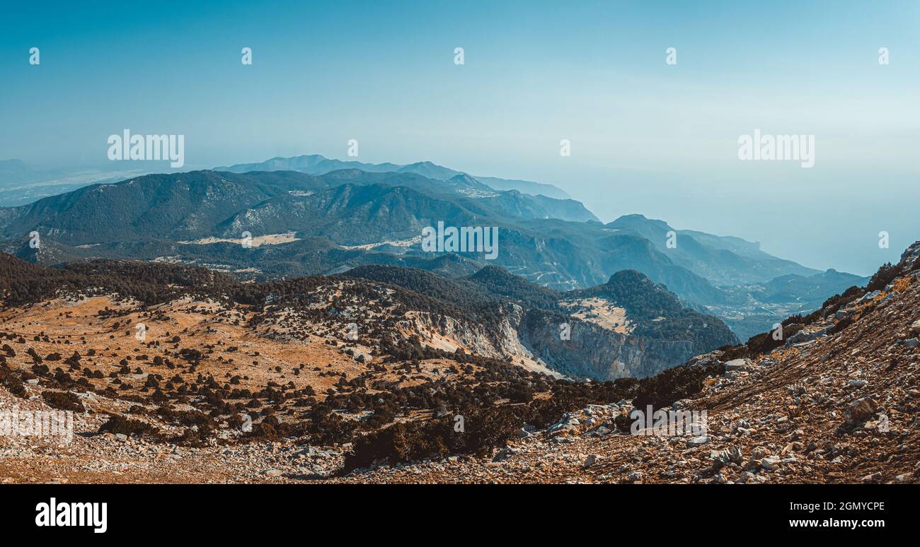 Panoramic view from the top of Babadag mountain. Fethiye, Mugla Stock ...