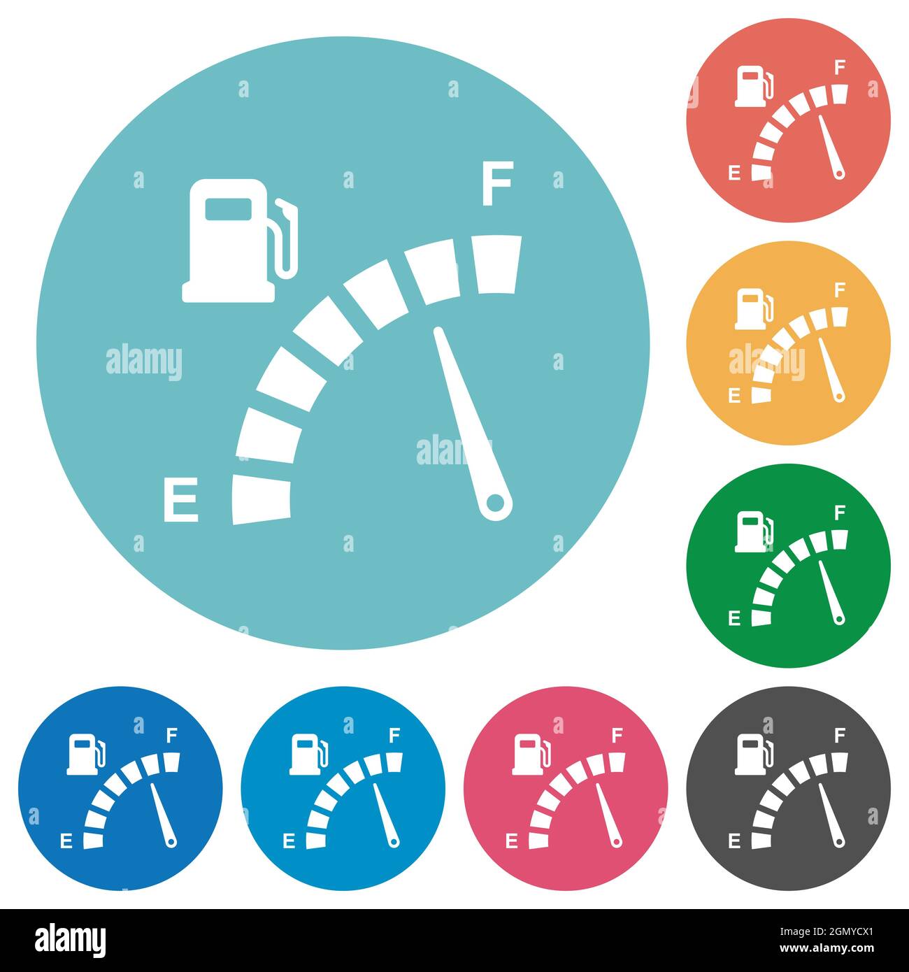 Fuel gauge flat white icons on round color backgrounds Stock Vector ...