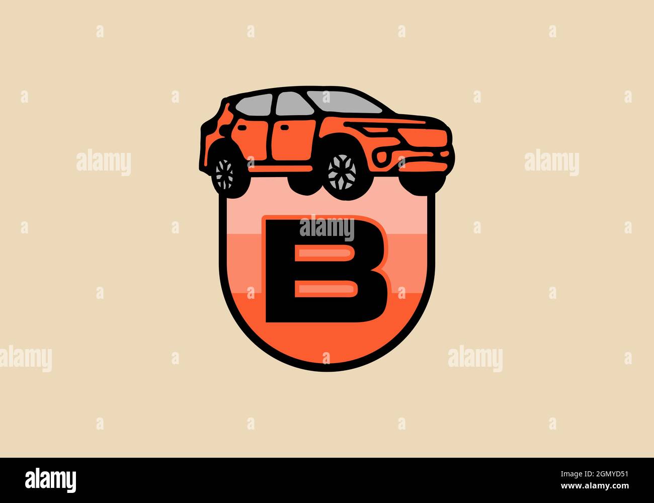 Line art illustration of car with B initial letter design Stock Vector ...