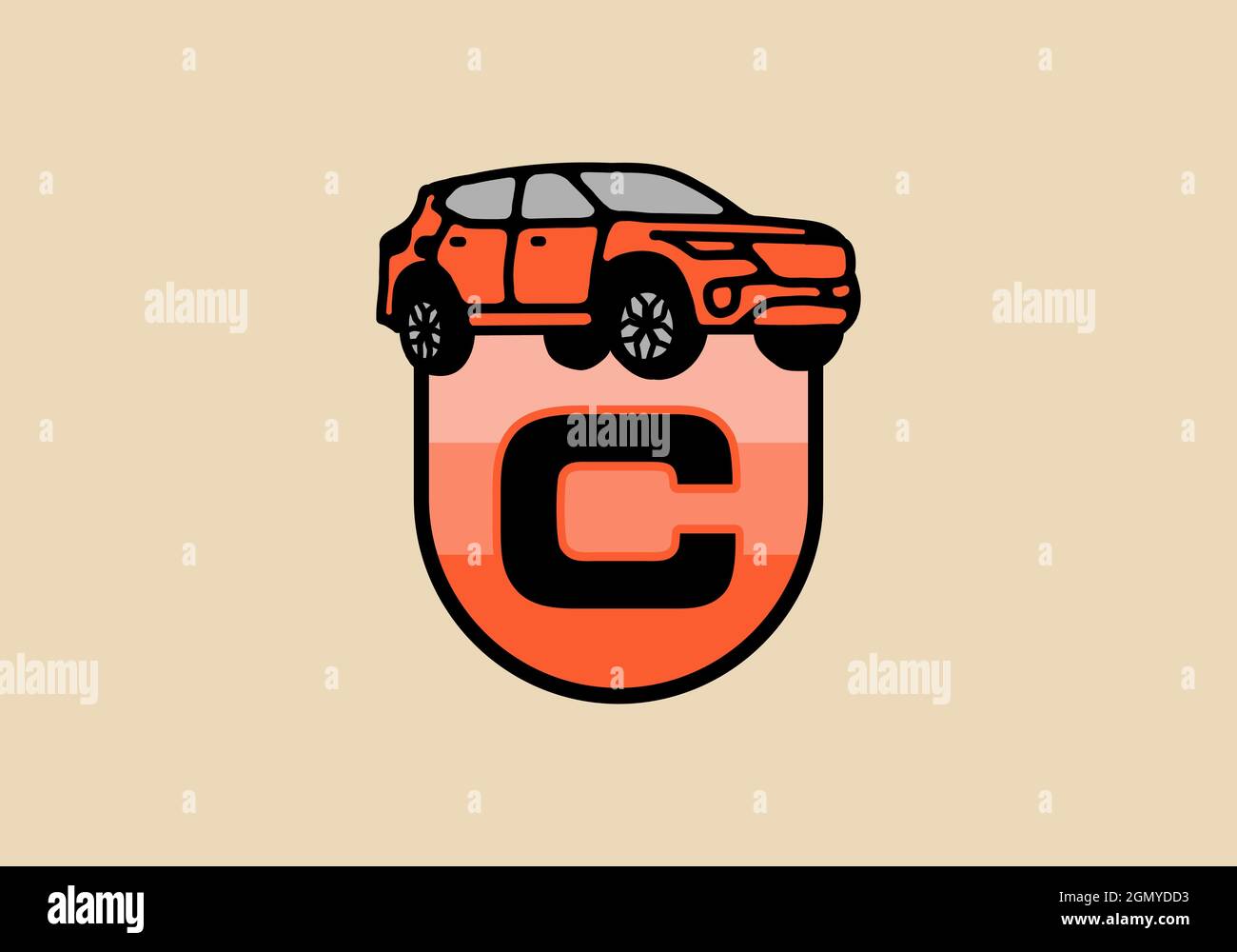 Line art illustration of car with C initial letter design Stock Vector ...