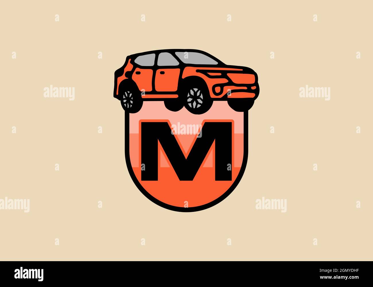 Line art illustration of car with M initial letter design Stock Vector ...