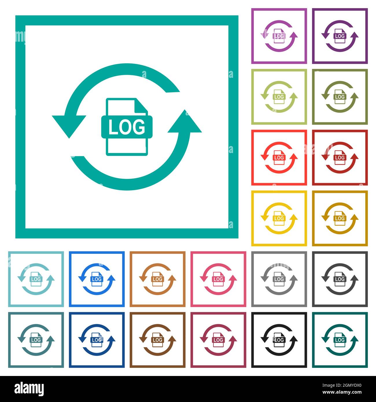 Log file rotation flat color icons with quadrant frames on white ...
