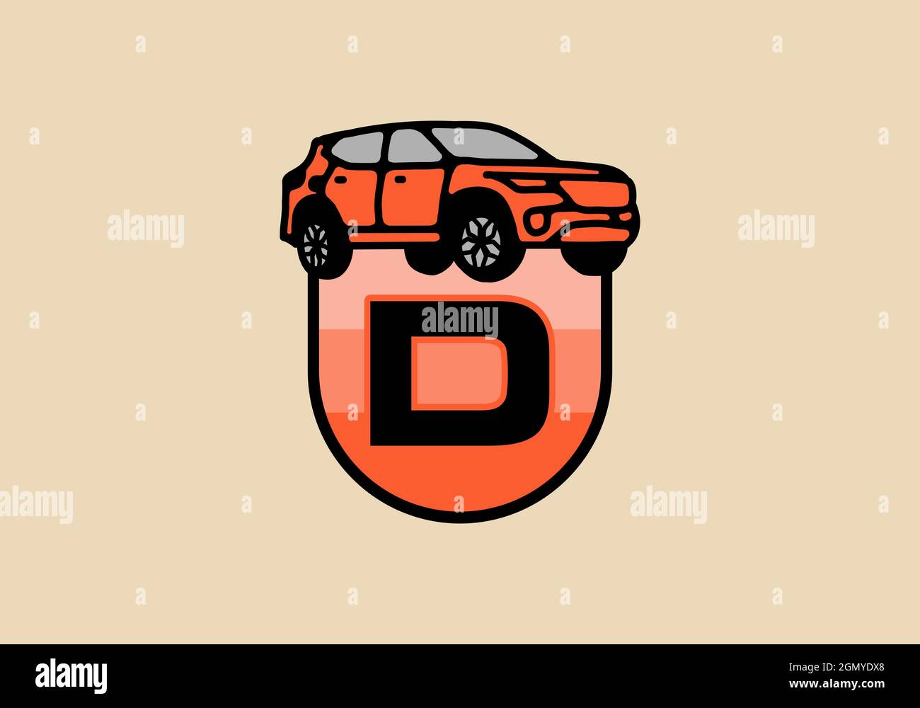 Line art illustration of car with D initial letter design Stock Vector ...