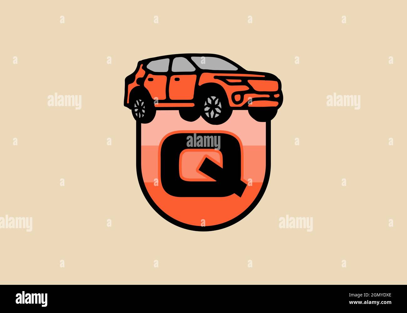 Line art illustration of car with Q initial letter design Stock Vector ...