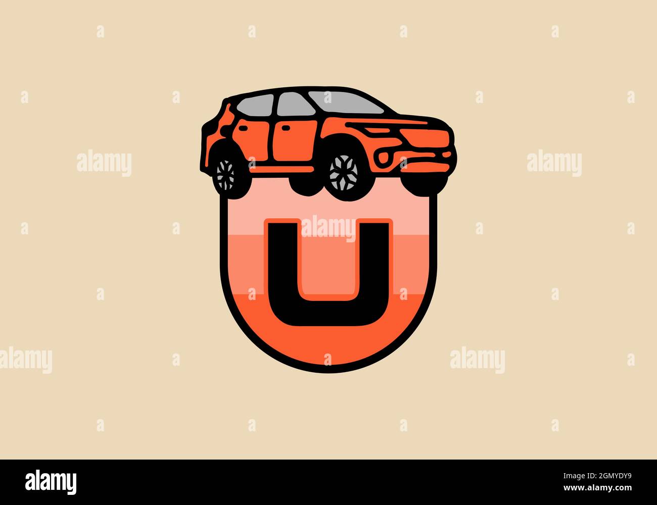 Line art illustration of car with U initial letter design Stock Vector ...