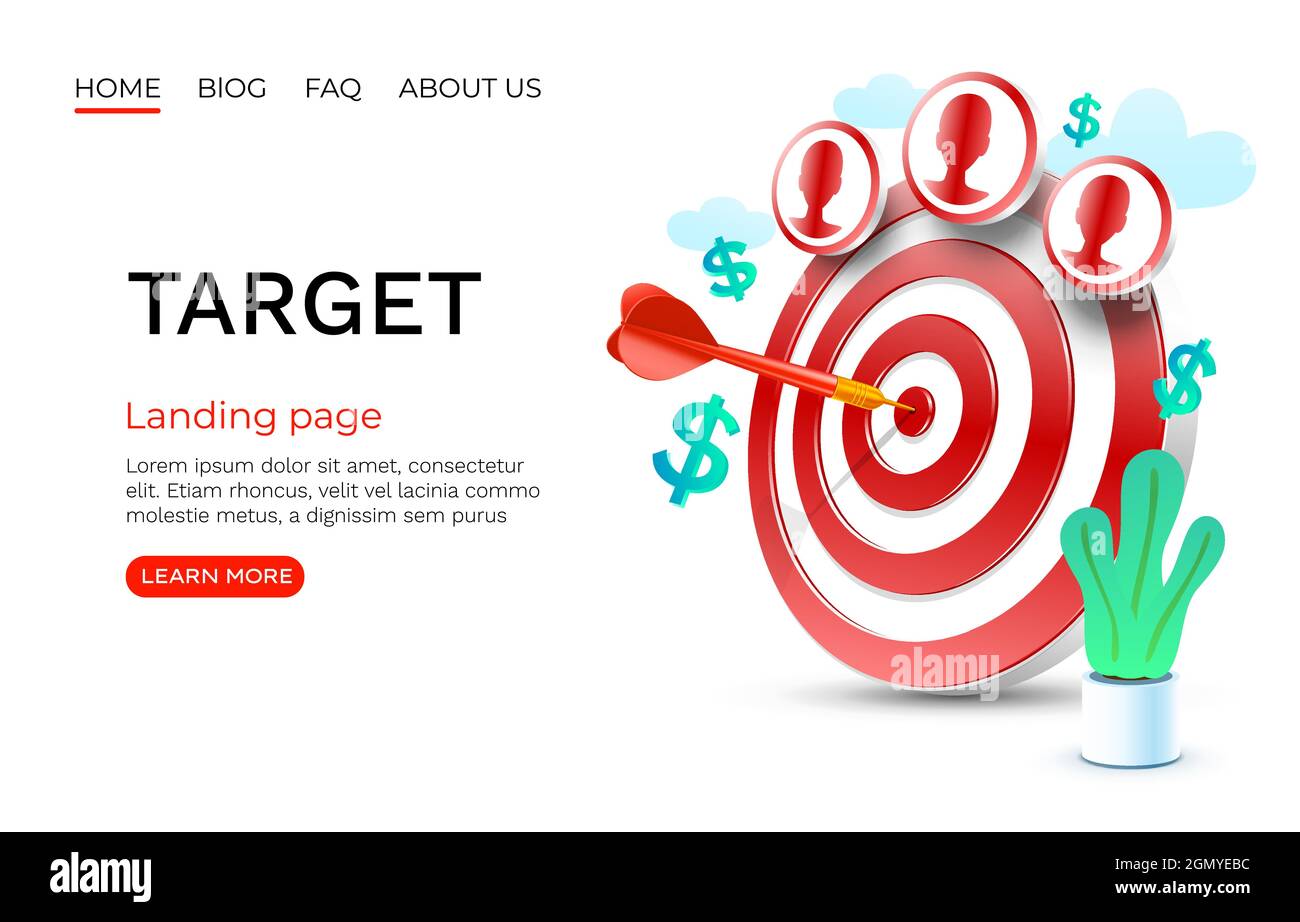Target finance landing page, banner business 3d icon. Vector ...