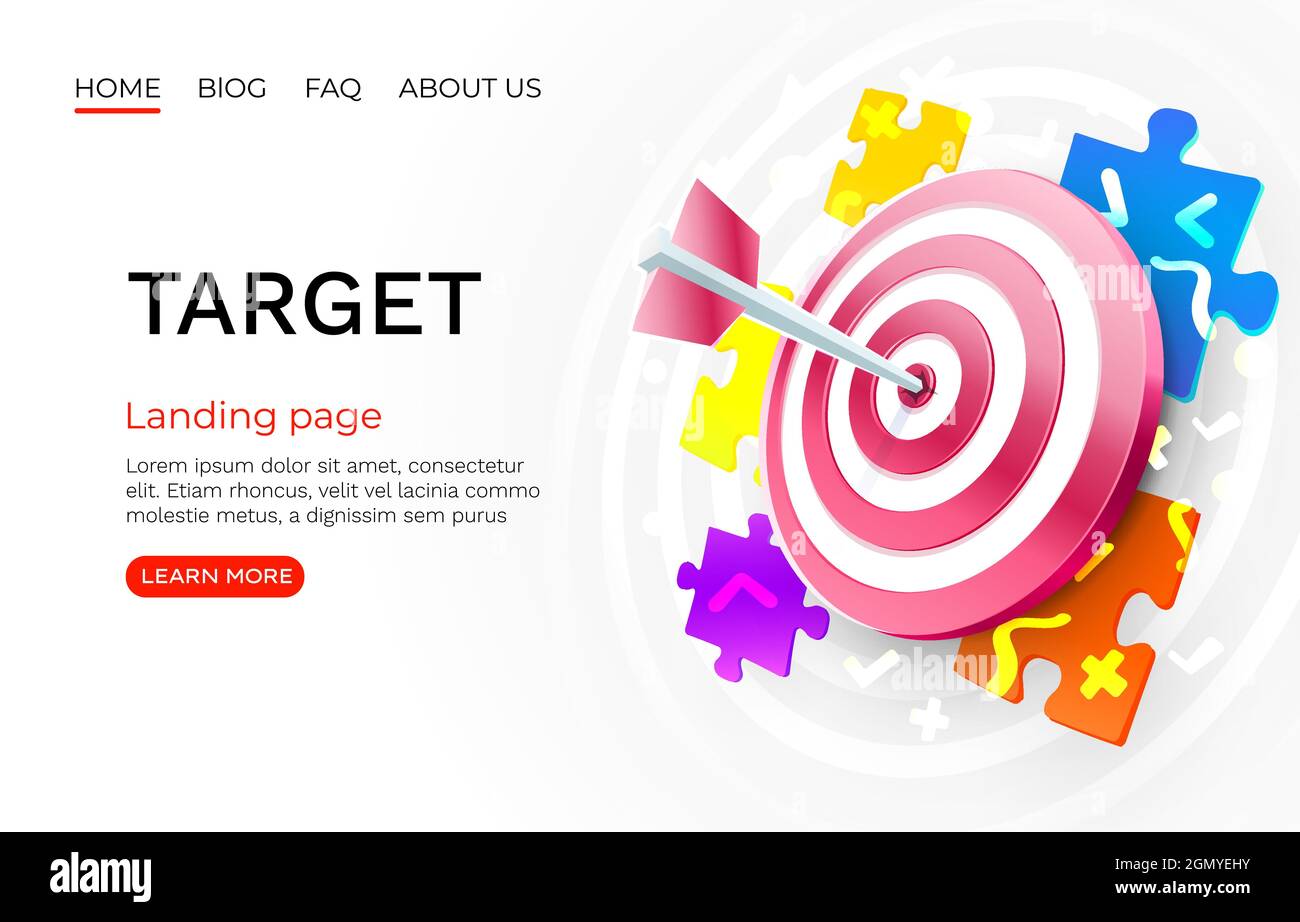 Target puzzle landing page, banner business 3d icon. Vector ...