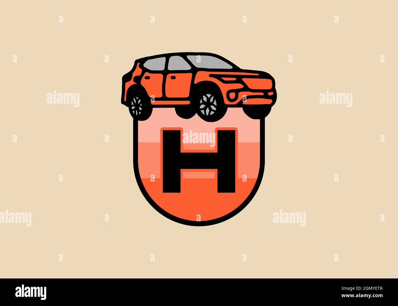 Line art illustration of car with H initial letter design Stock Vector ...