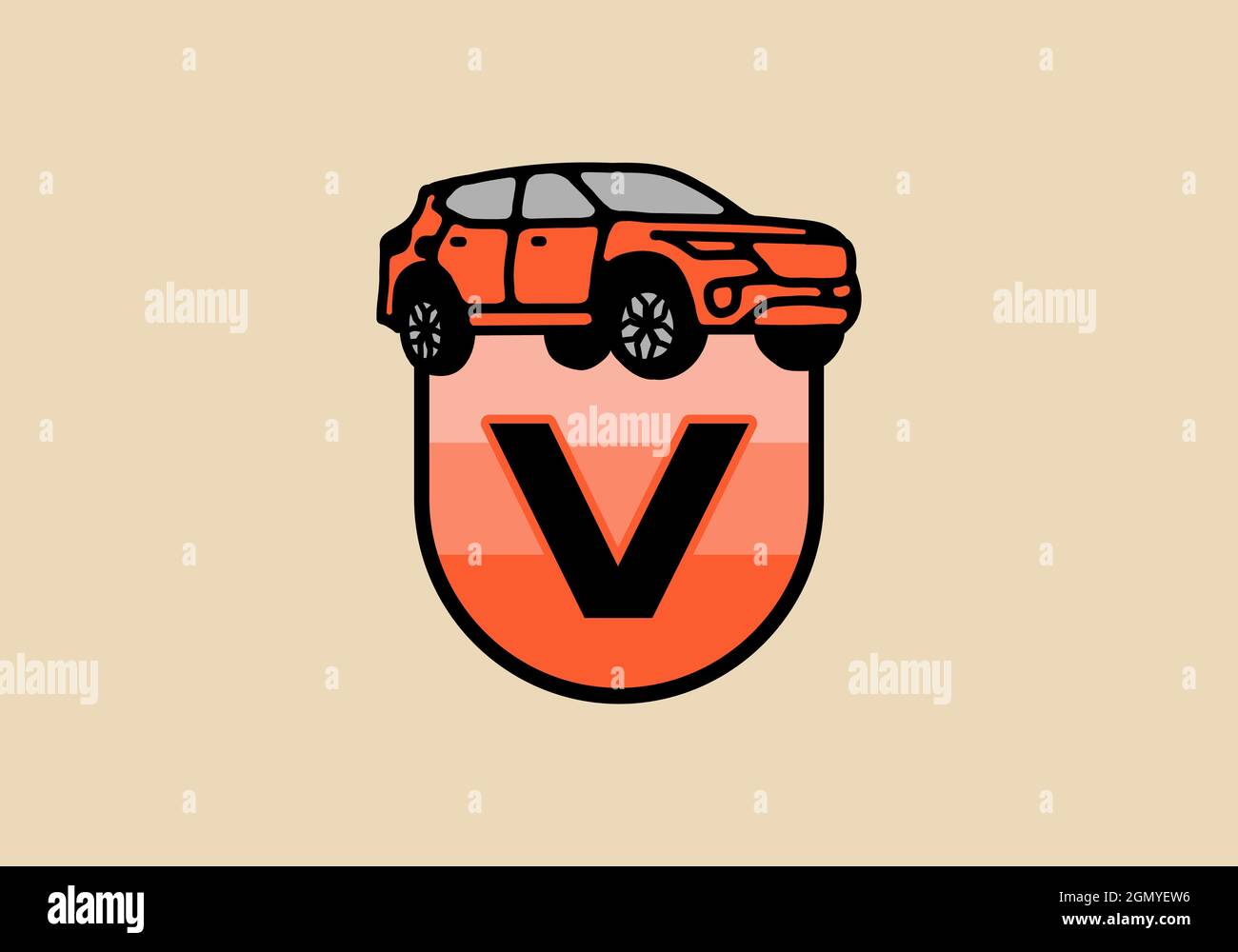 Line art illustration of car with V initial letter design Stock Vector ...