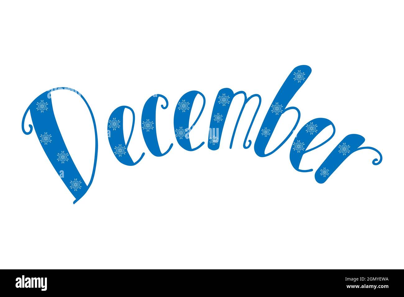December lettering doodling hand drawing. Snowflake, Isolated white ...