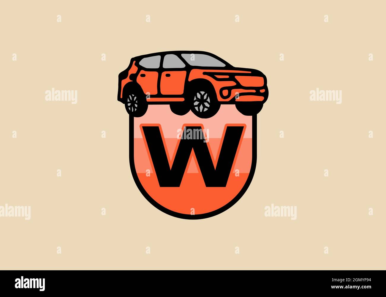 Line art illustration of car with W initial letter design Stock Vector ...