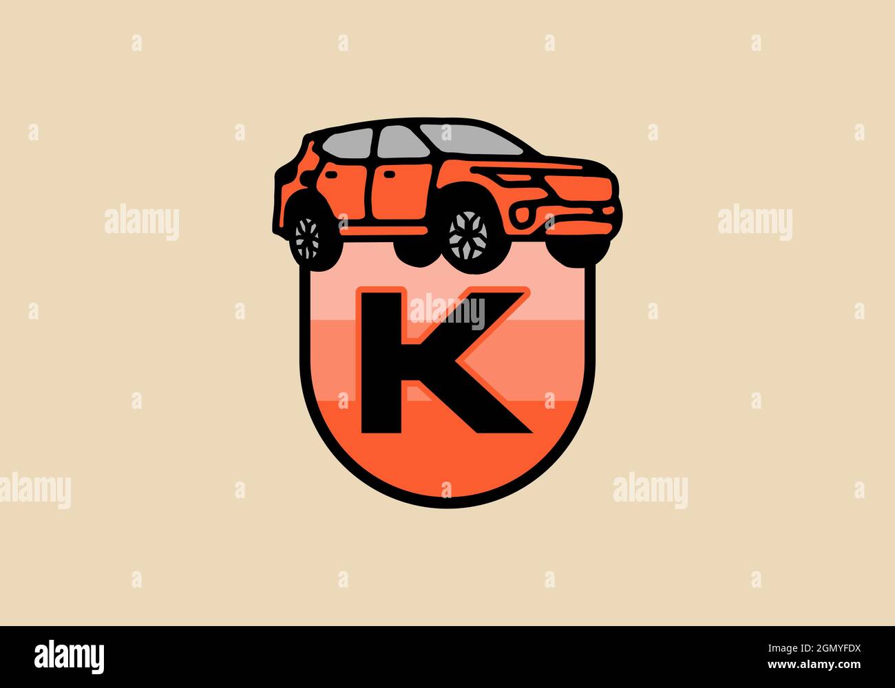 Line art illustration of car with K initial letter design Stock Vector ...