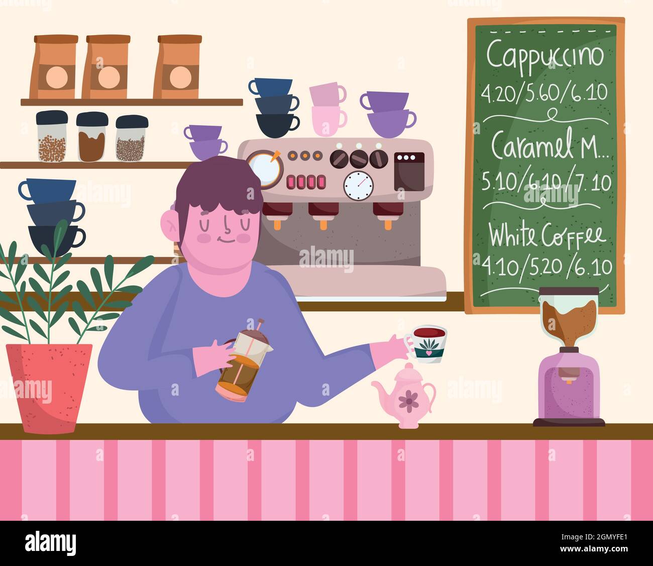 Barista preparing coffee Stock Vector Images - Alamy