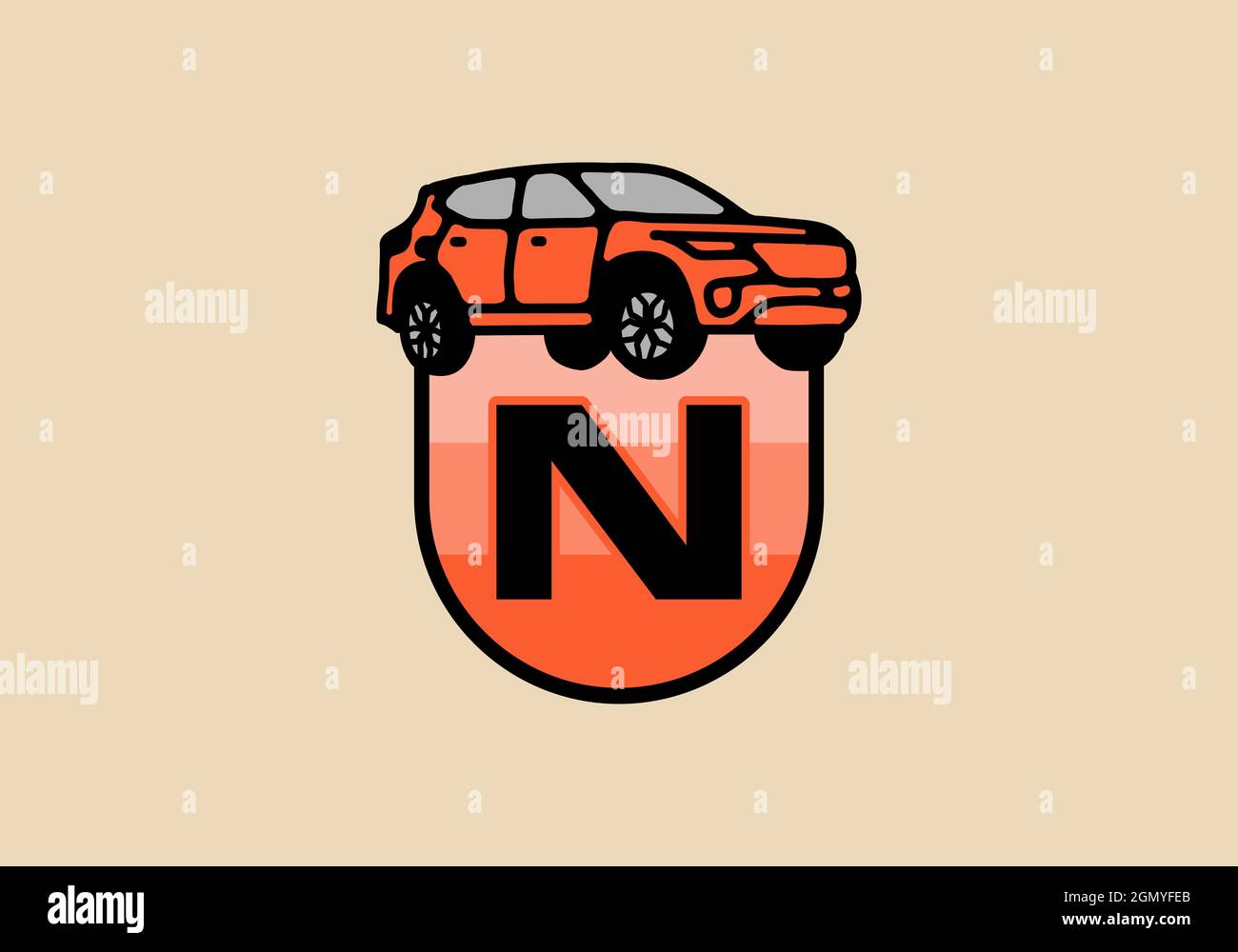 Line art illustration of car with N initial letter design Stock Vector ...