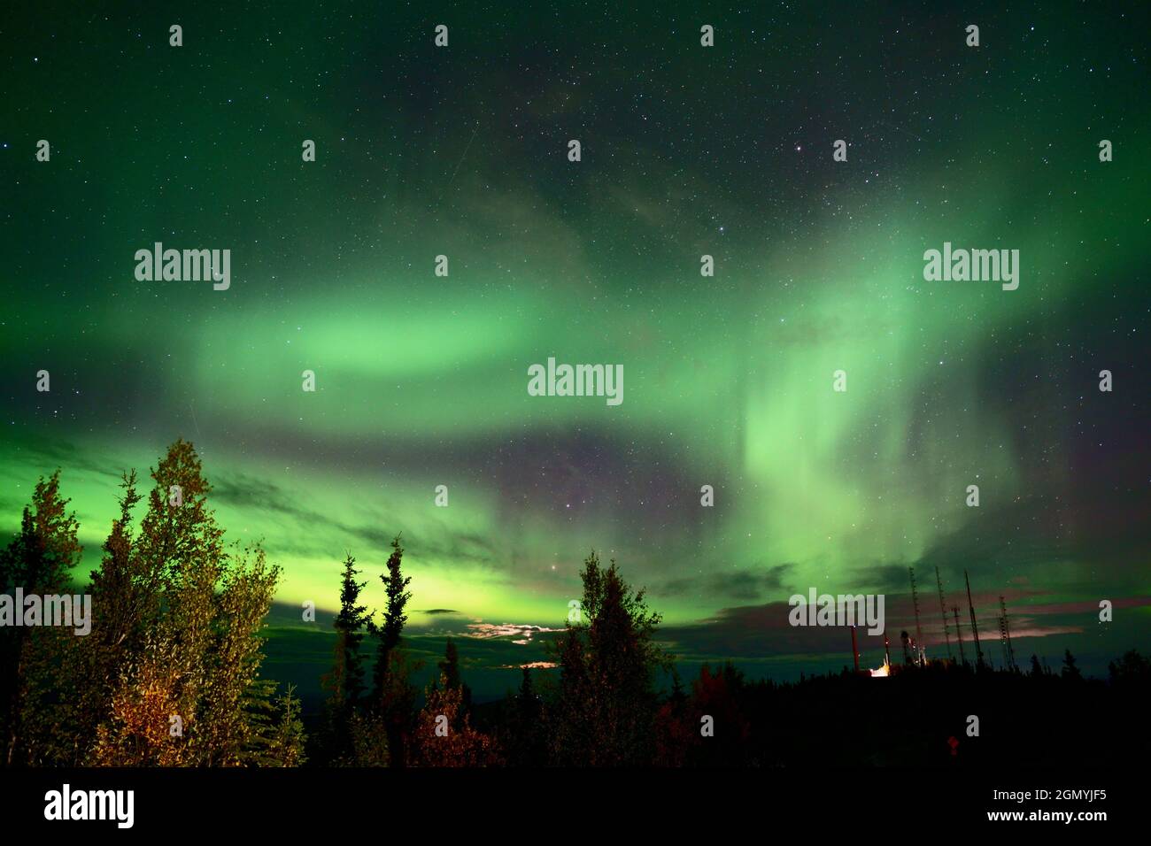 Natural light display of aurora with dynamic patterns of brilliant ...