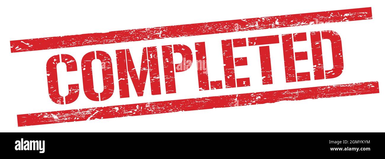COMPLETED text on red grungy rectangle stamp sign Stock Photo - Alamy