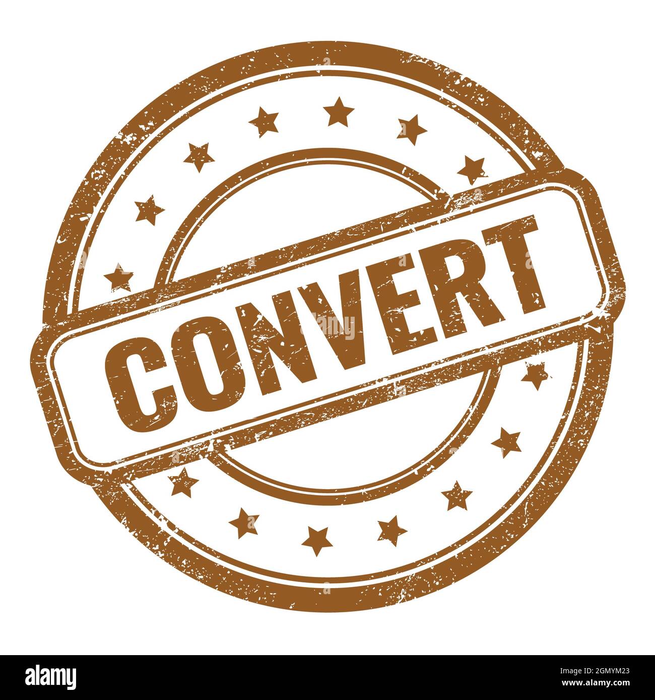 CONVERT text on brown grungy vintage round rubber stamp Stock Photo - Alamy