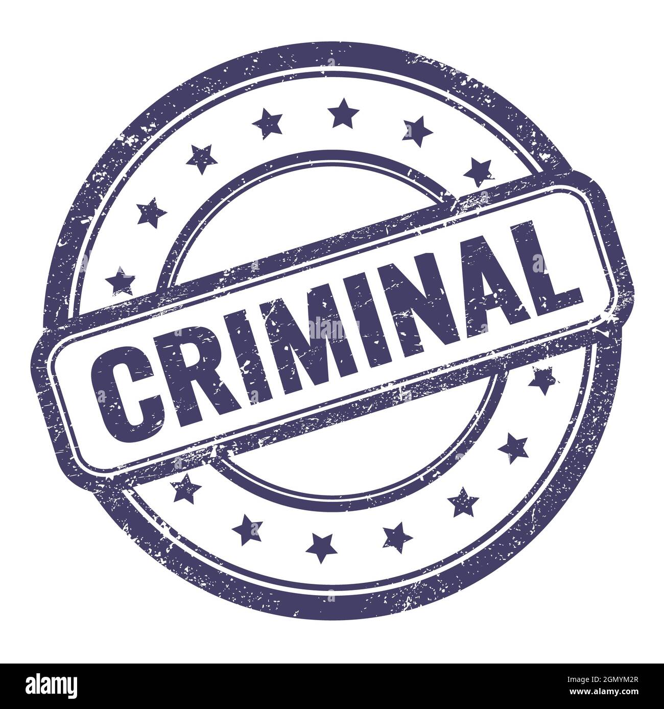 CRIMINAL text on indigo blue grungy vintage round rubber stamp Stock ...