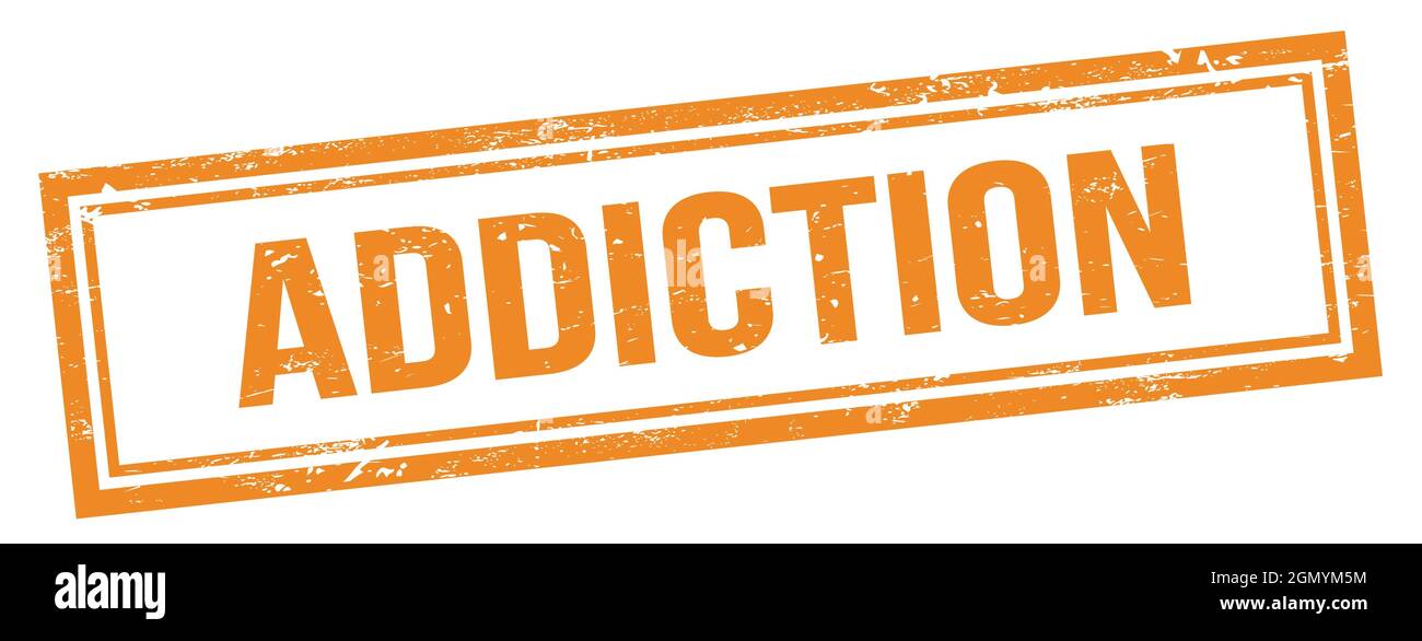 ADDICTION text on orange grungy vintage rectangle stamp Stock Photo - Alamy