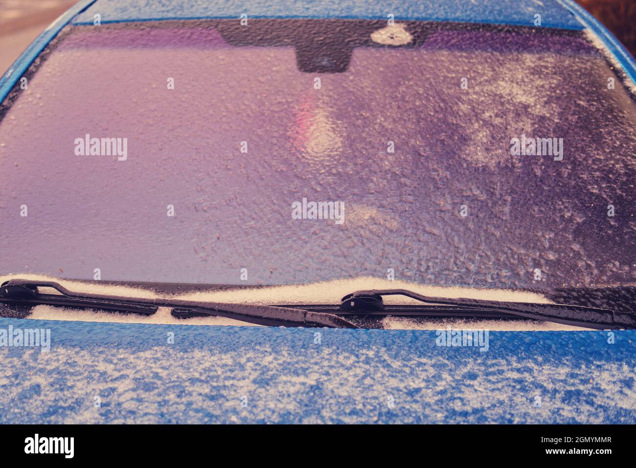 Windshield and hood of a car frozen after the first autumn frost Stock ...