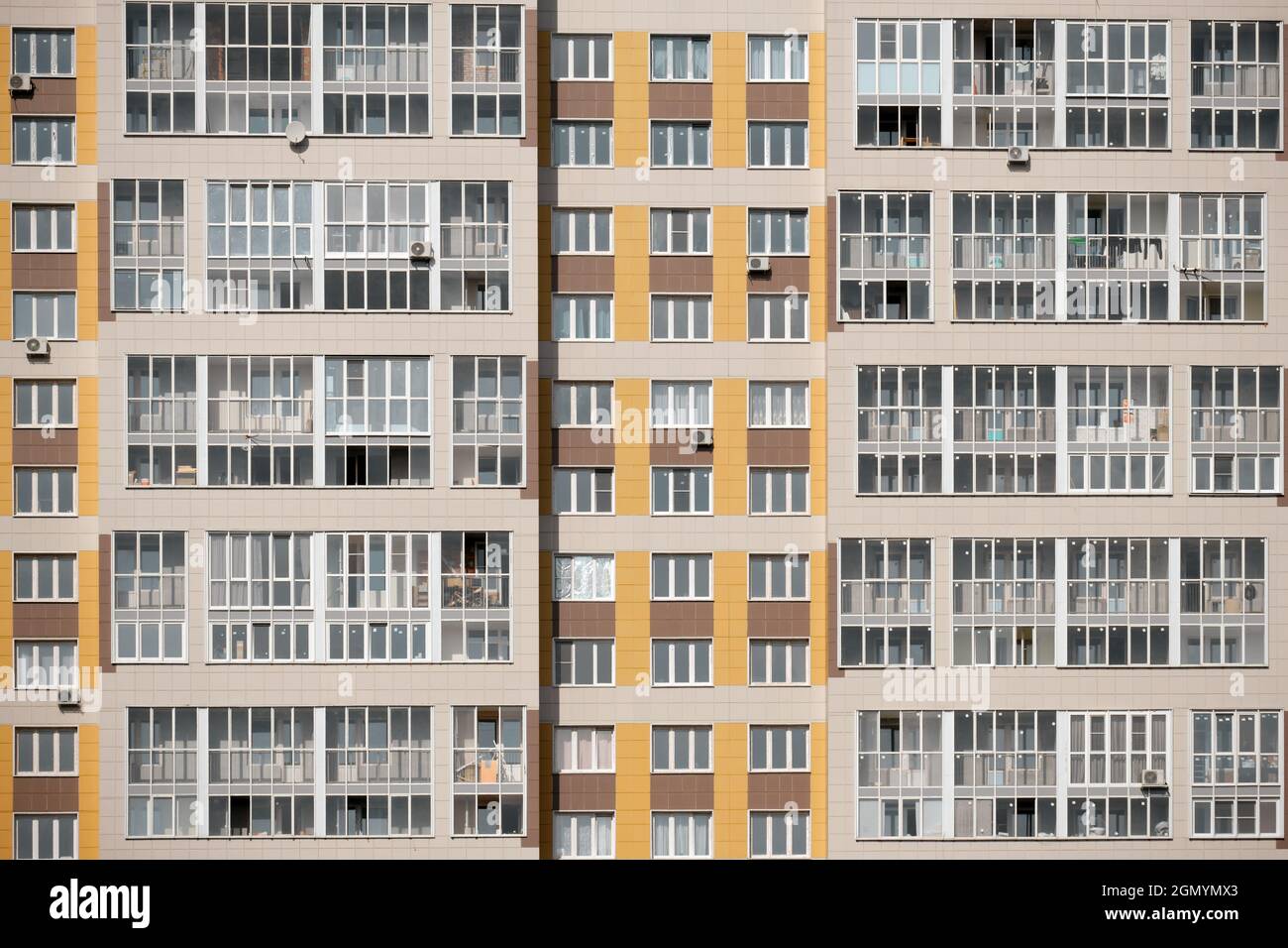 Windows on the facades of high-rise apartment buildings, close-up Stock ...