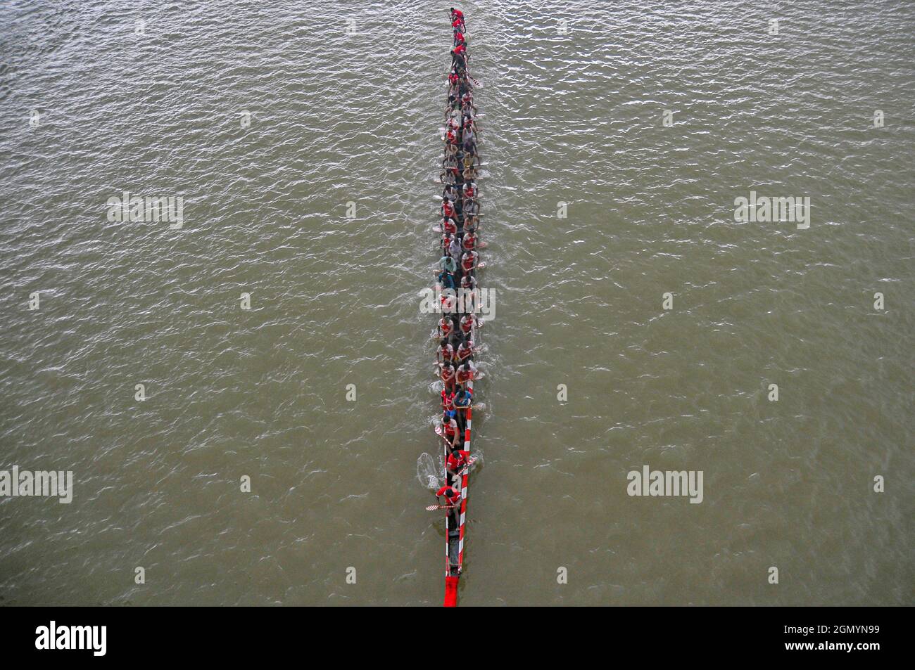 The traditional Bangladeshi Boat race contest on the Chenger Khal river ...