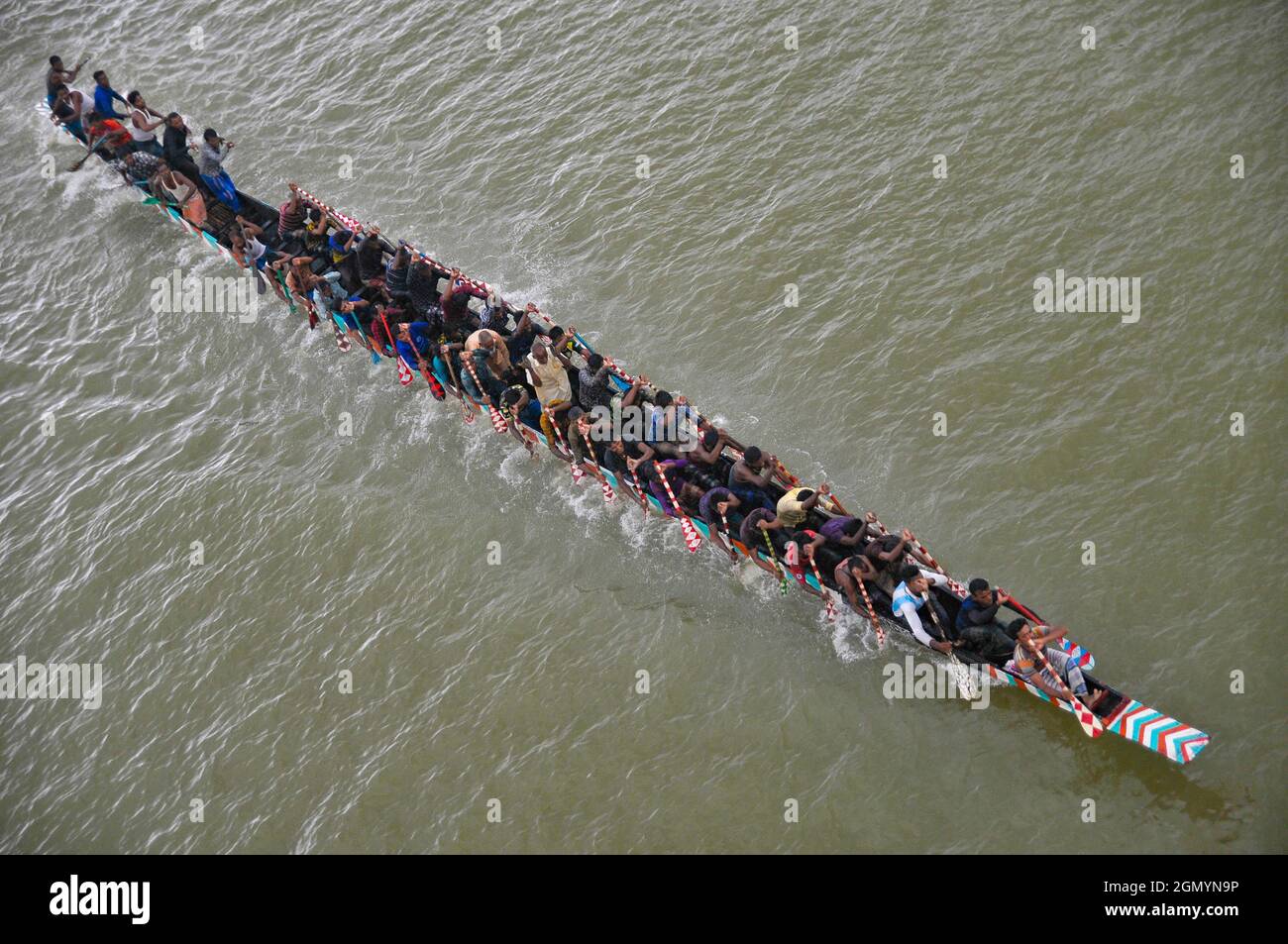 The traditional Bangladeshi Boat race contest on the Chenger Khal river ...