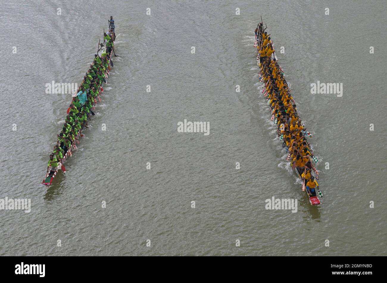 The traditional Bangladeshi Boat race contest on the Chenger Khal river ...