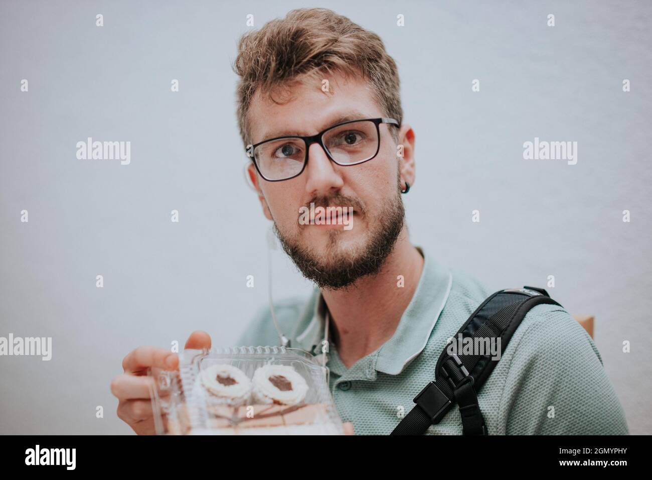 White caucasian male with glasses and beard on white background Stock ...