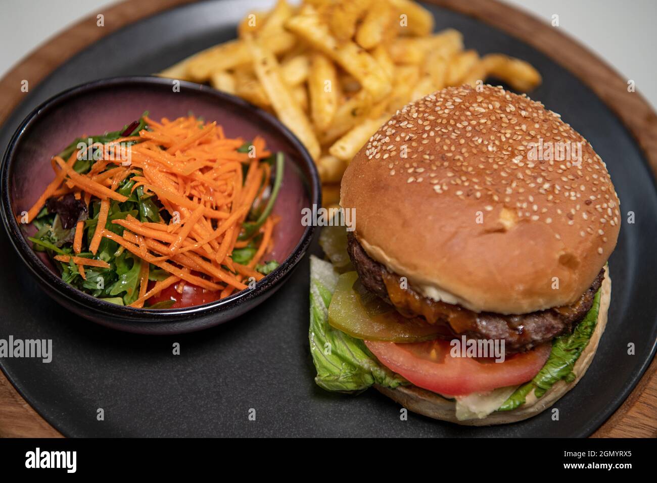 Craft beef burger and French fries Stock Photo - Alamy