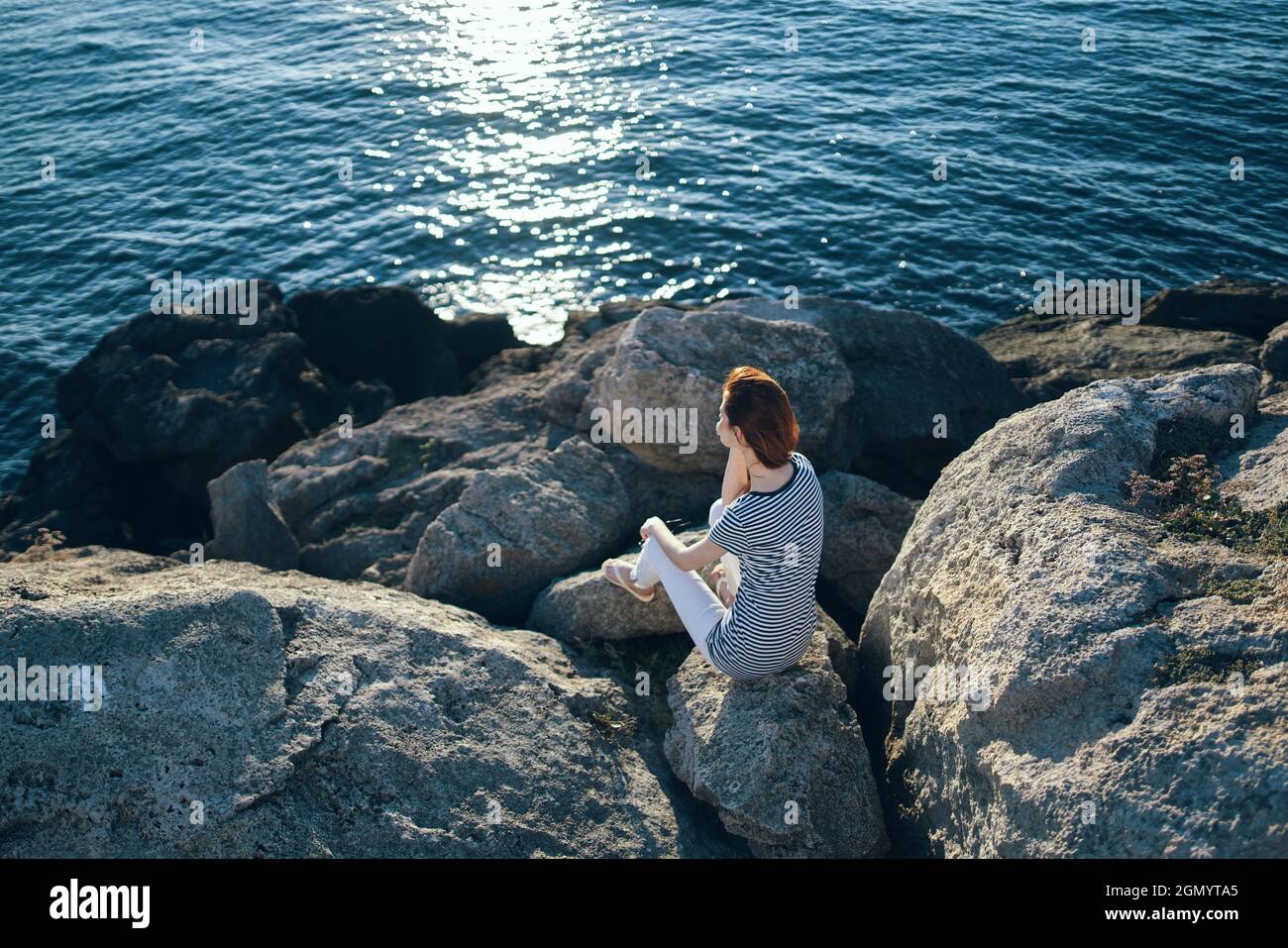 woman nature ocean walk landscape travel Stock Photo - Alamy