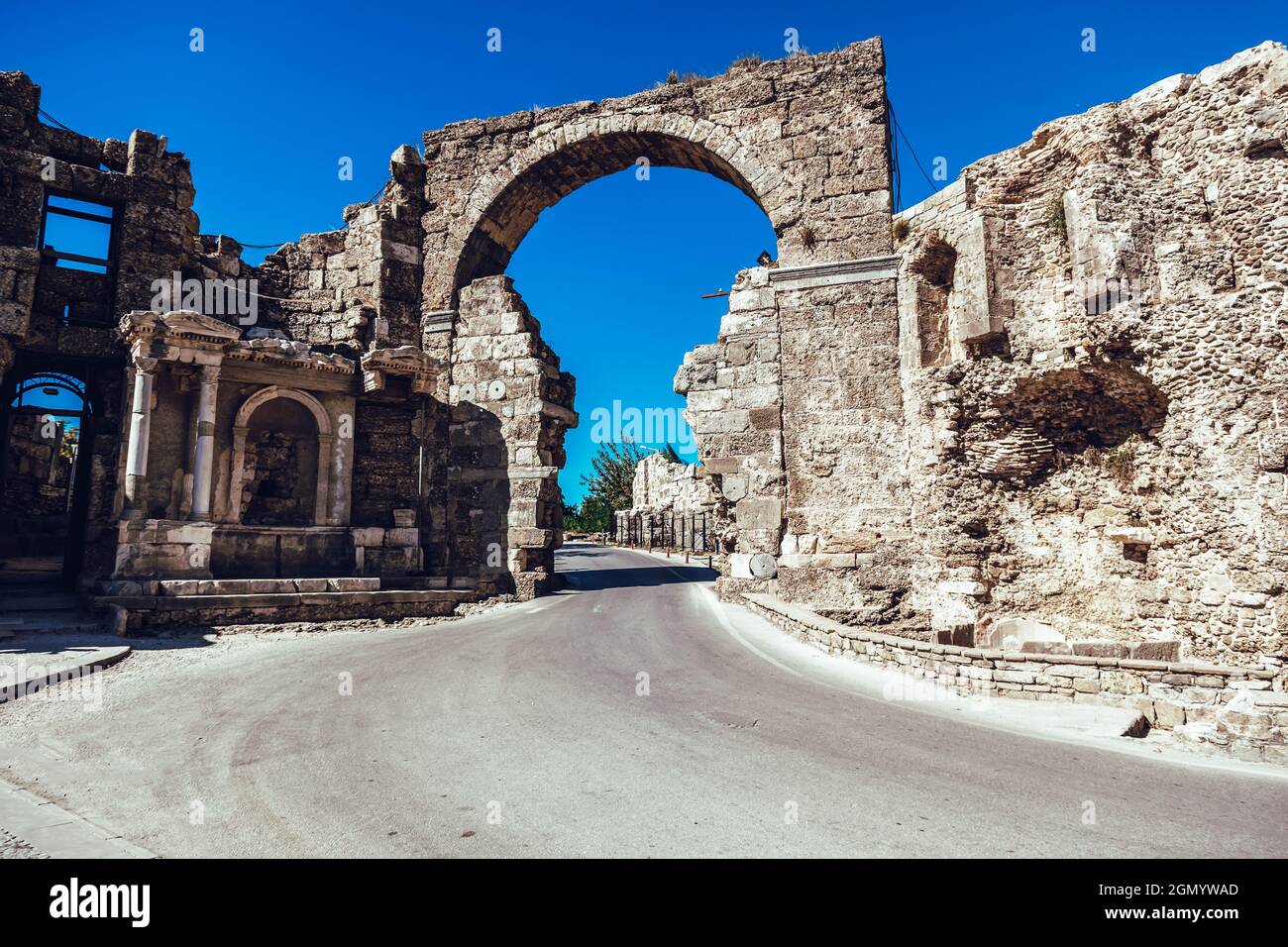 Ruins of Side in Turkey, arch of white stone Stock Photo - Alamy