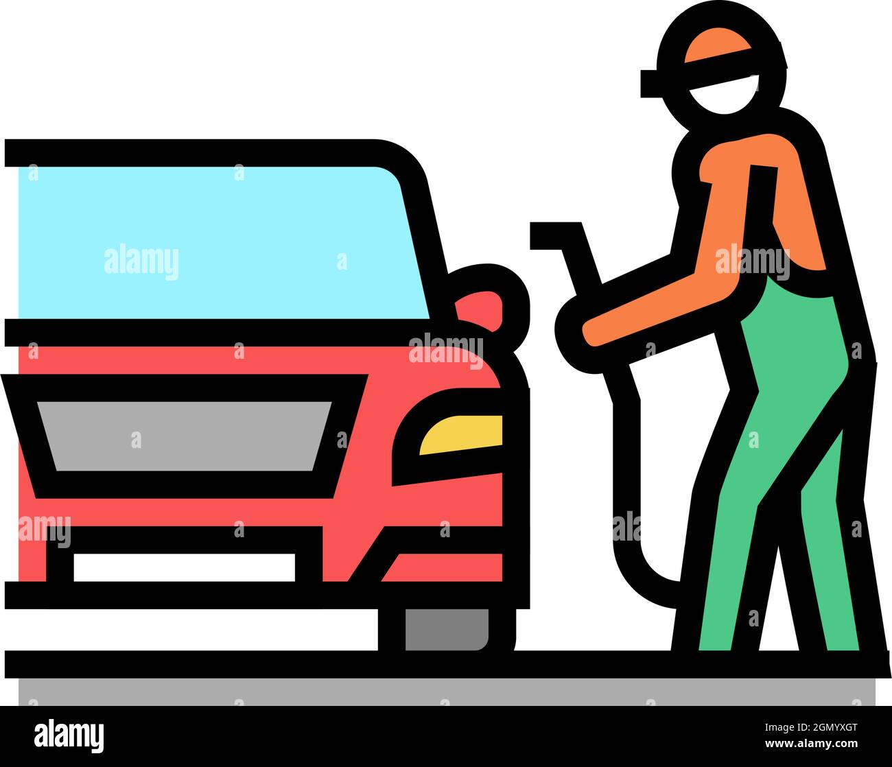 operator refuel car, gas station worker service color icon vector ...