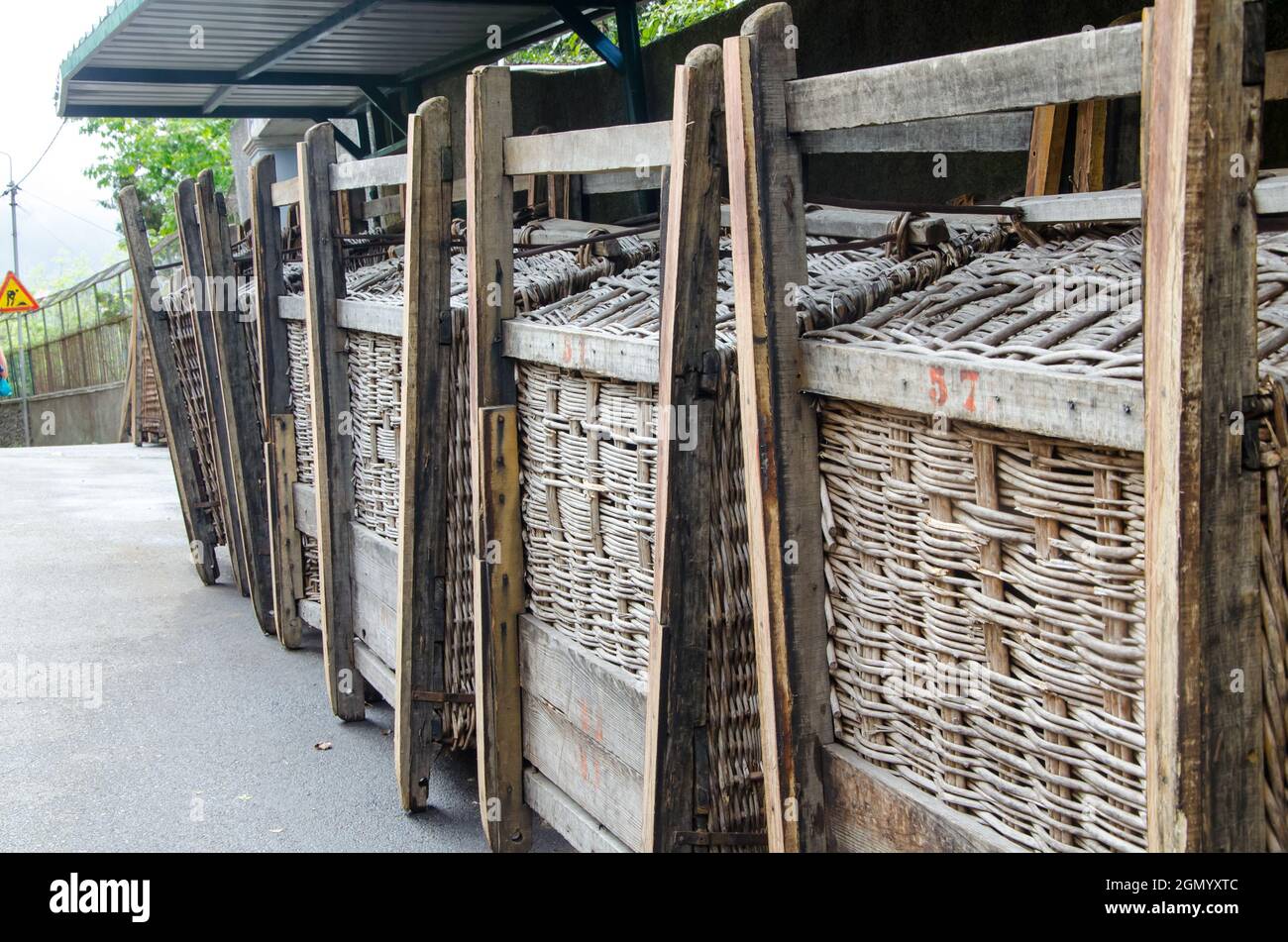 Sledges for a traditional downhill sledge trip at Funchal Sleigh ride ...