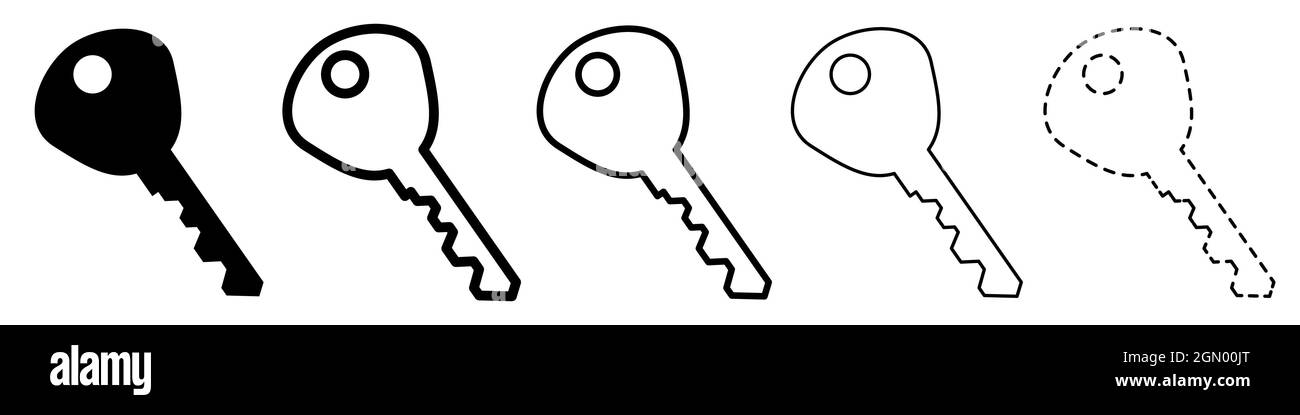Key icon. Set of black icons of keys in flat linear style. Key symbol ...