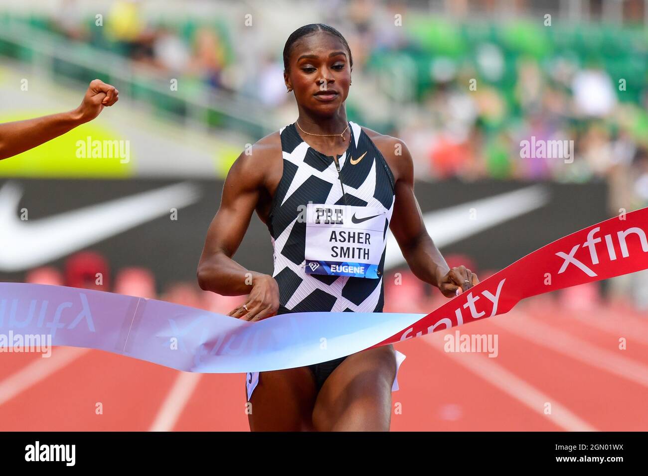 Dina Asher-Smith (GBR) finishes in 22.19 during the 46th Prefontaine ...