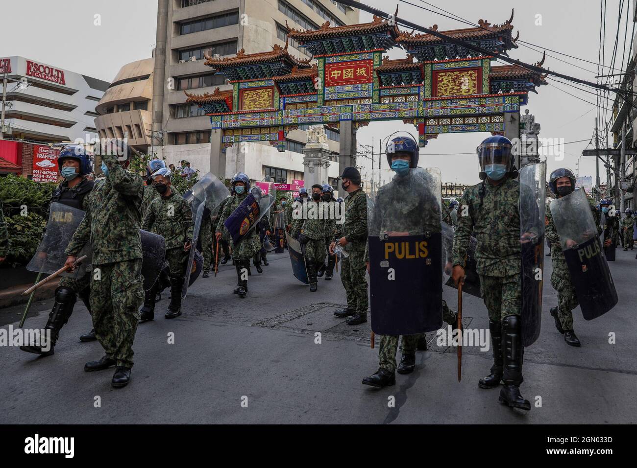 September 21, 2021: Policemen block activists holding a protest to ...