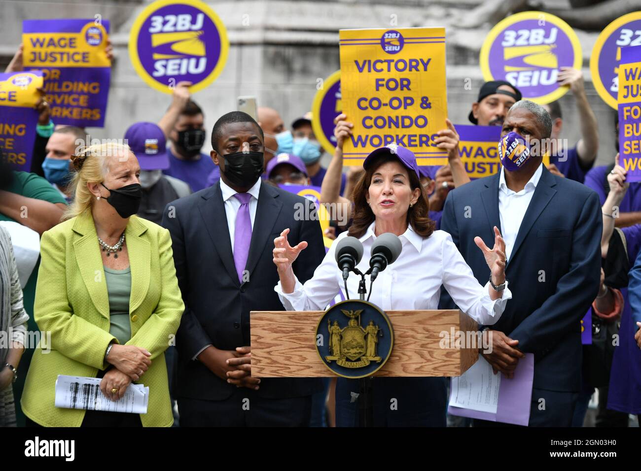 Governor Hochul attends a rally with SEIU 32BJ leadership to highlight ...