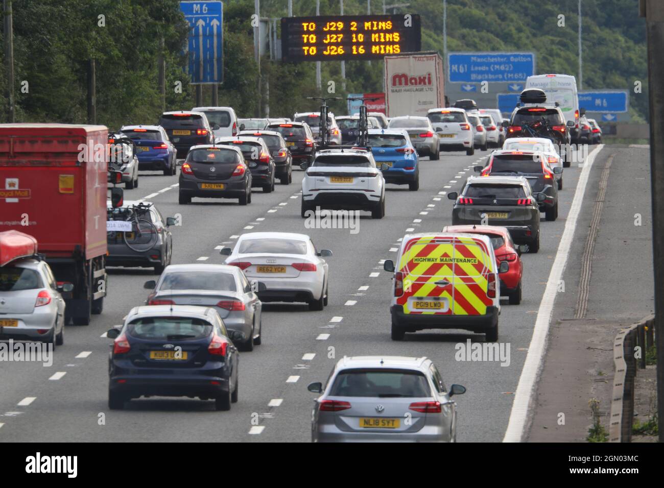 27 August 2021. Junction 31 of the M6 Motorway outside Preston ...