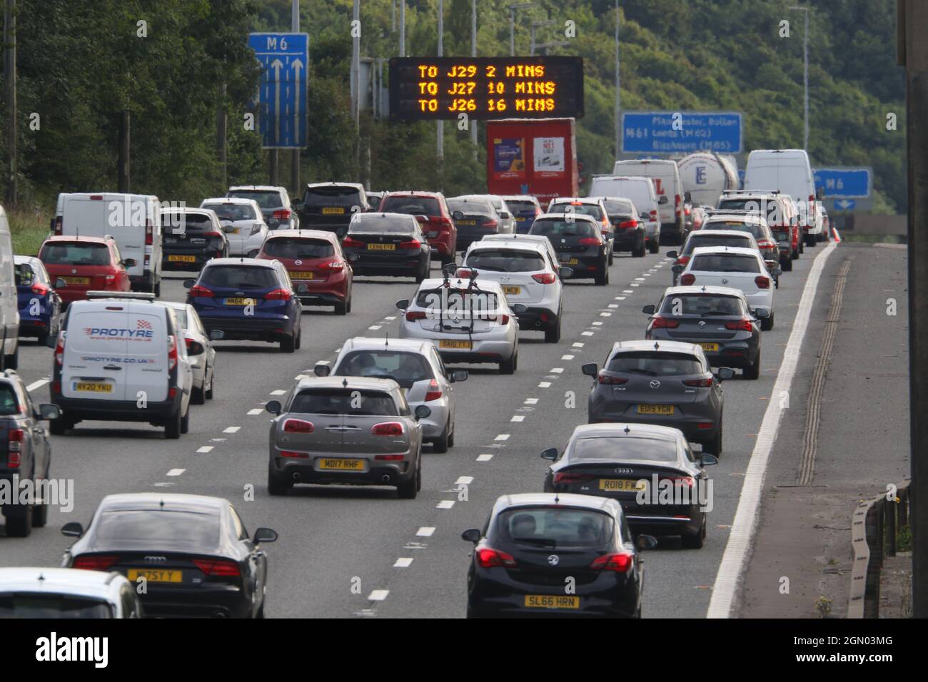 27 August 2021. Junction 31 of the M6 Motorway outside Preston ...