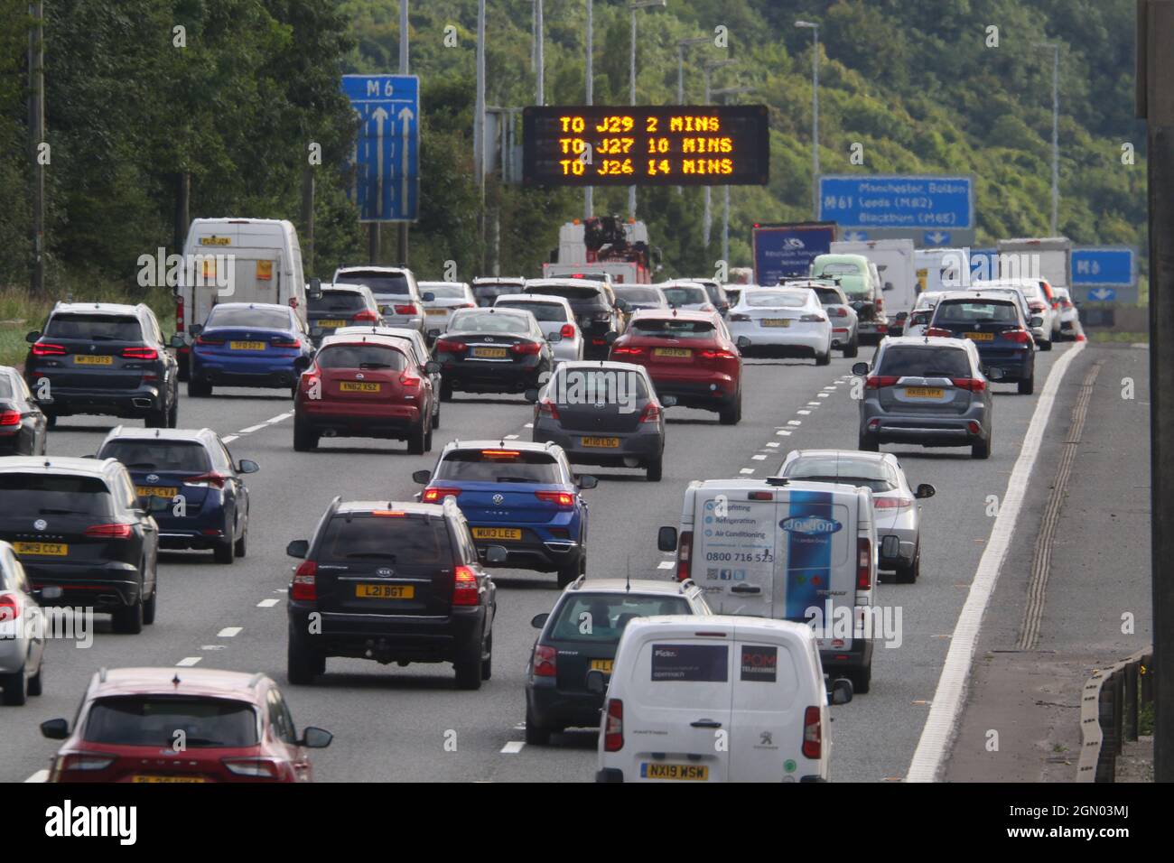 27 August 2021. Junction 31 of the M6 Motorway outside Preston ...
